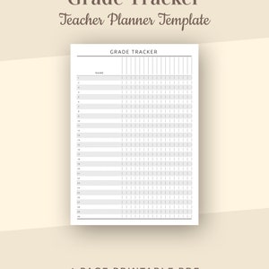 Printable Grade Tracker Template, Teacher Grade Log Sheet, Class ...