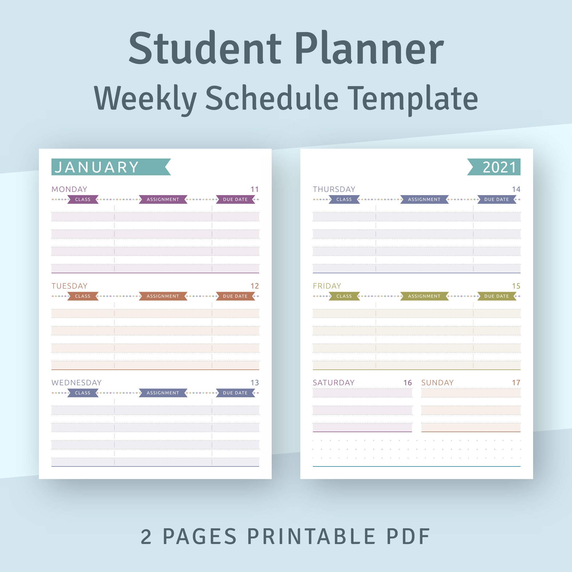 2024-2025 Student Planner Weekly Schedule, Academic Printable (PDF) - Etsy