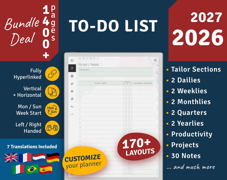 Sjabloon takenlijst 2026 + 2027 voor reMarkable 2, Paper Pro (pdf ...