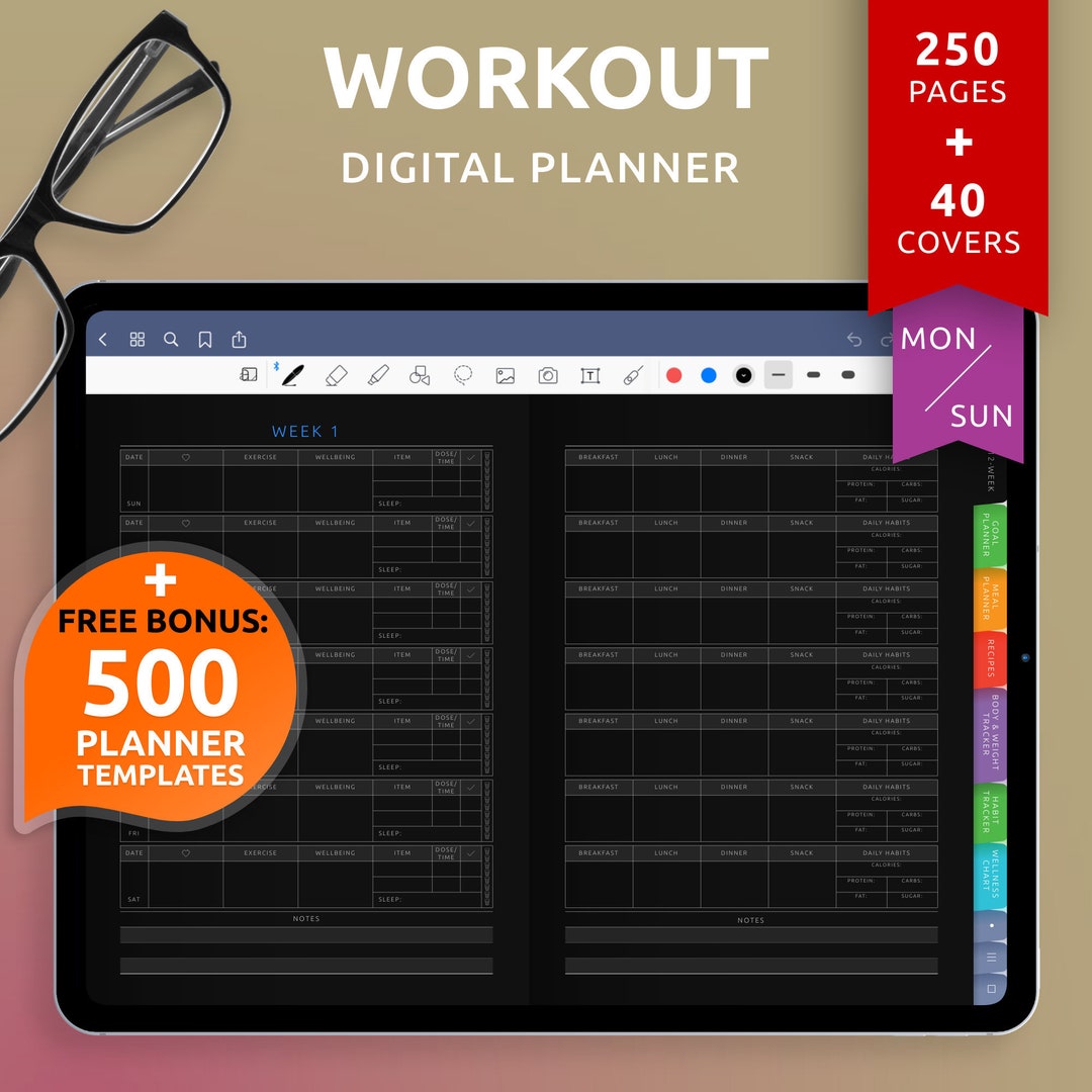 Digital Workout Journal for Goodnotes, Notability, Workout Schedule ...