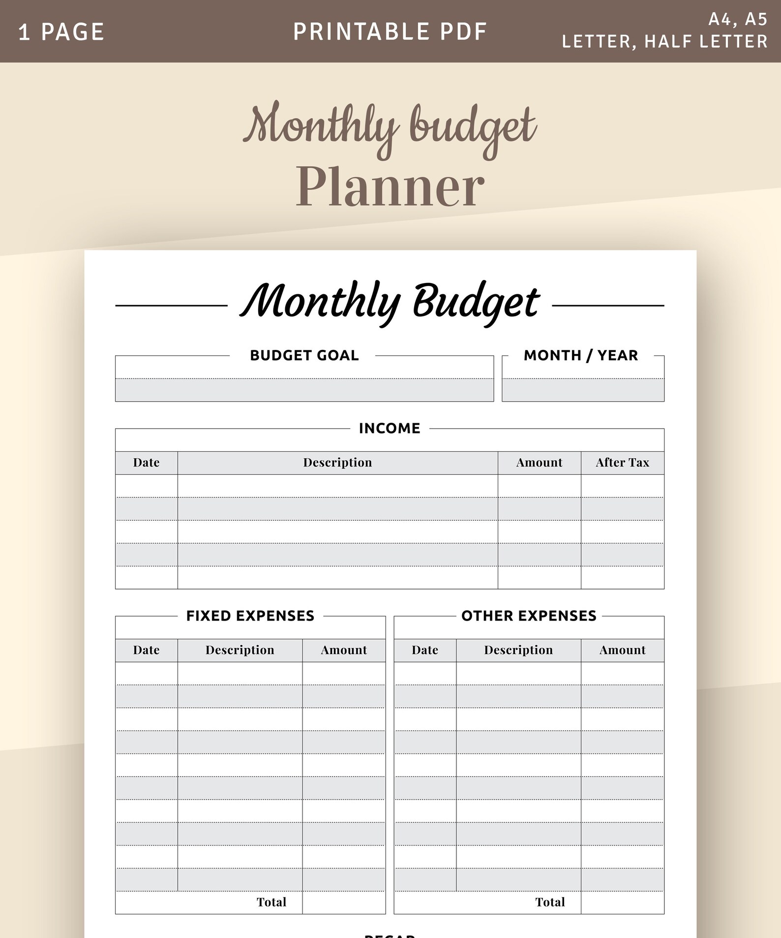 Monthly Budget Printable Template, Monthly Cash Budget, Bill Organize ...