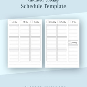Undated Weekly Schedule Template, Week on 2 Pages Planner, Instant ...