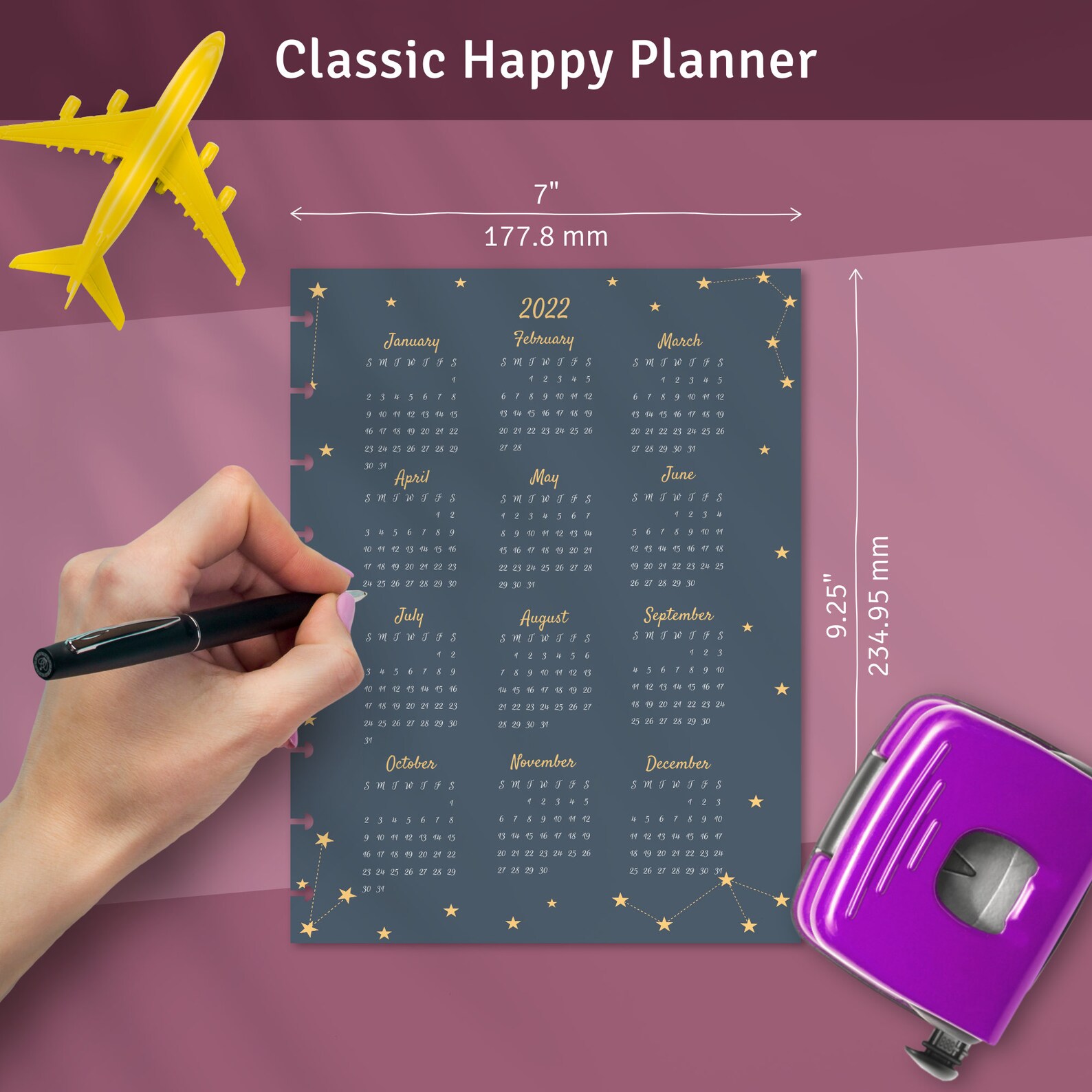 Printable Yearly Calendar for Happy Planner Classic / Big / Mini, Year ...