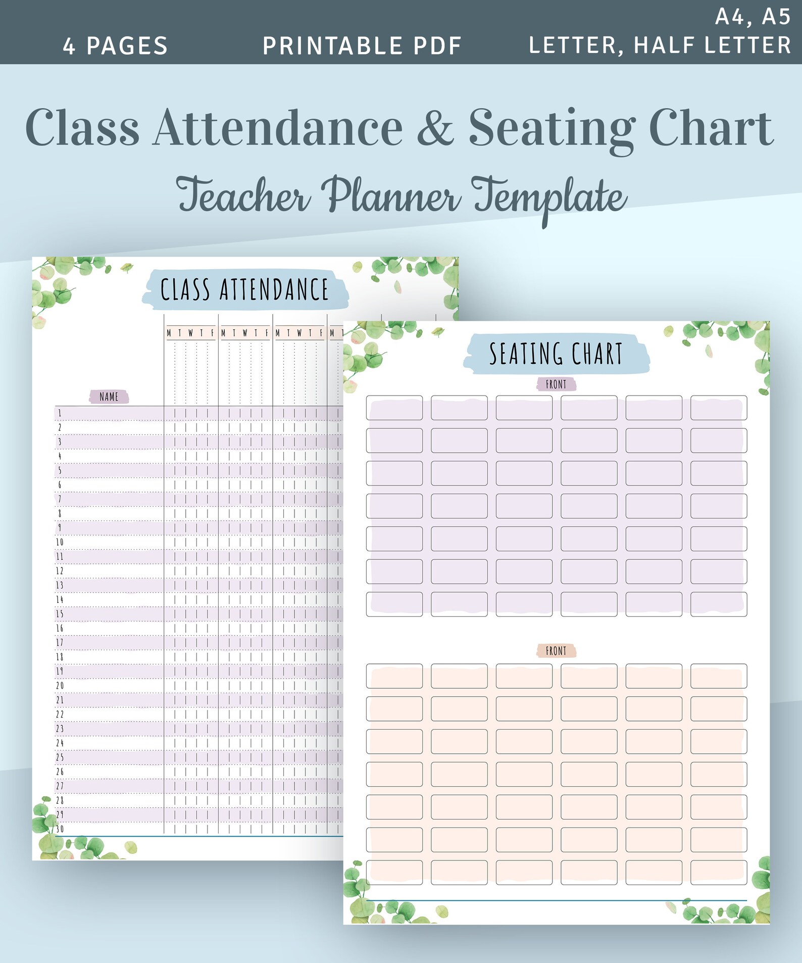 Student Attendance Sheet & Seating Chart Template, Teacher Organizer ...