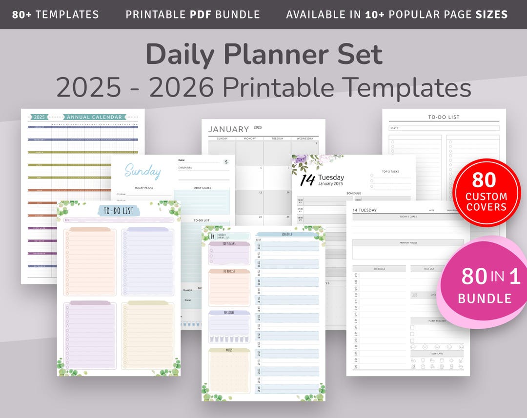 2025-2026 Daily Planner Templates, 80-in-1 Printable PDF Bundle - Etsy