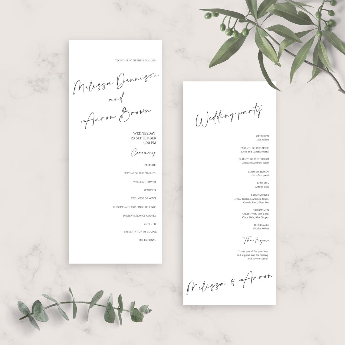 Simple Script Wedding Program Template Program for Wedding - Etsy