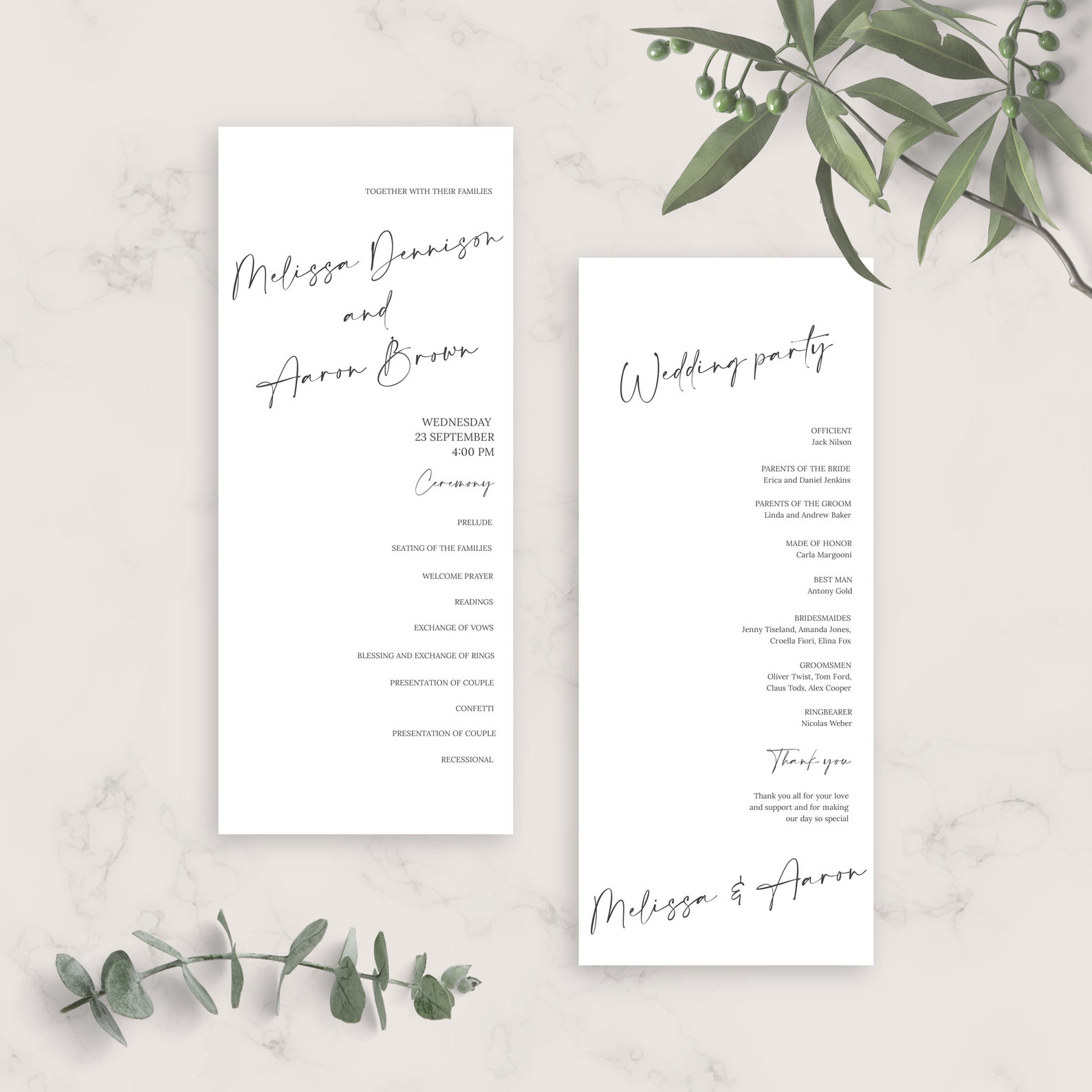 Simple Script Wedding Program Template Program for Wedding - Etsy