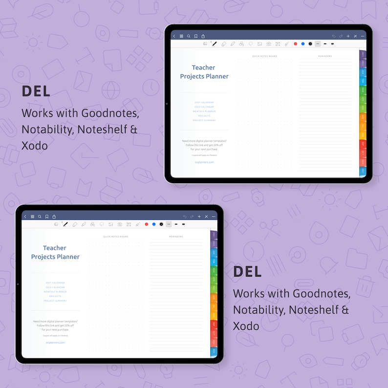 Teacher Project Digital Planner, Custom Covers (goodnotes, Notability ...