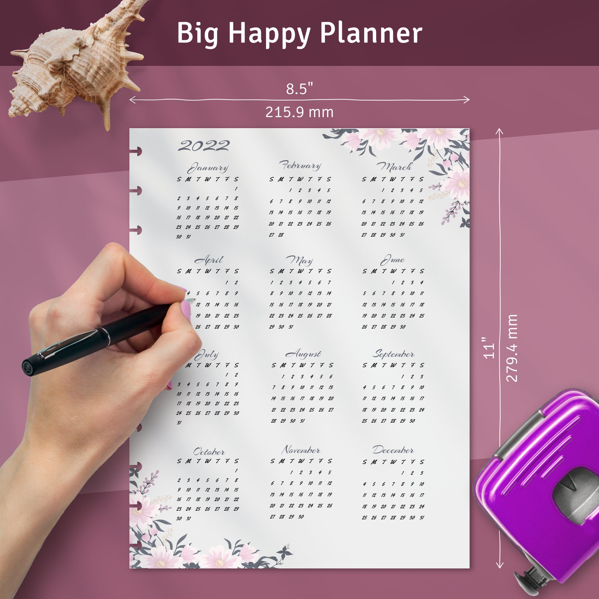 Yearly Calendar Pages for Happy Planner Classic / Big / Mini - Etsy