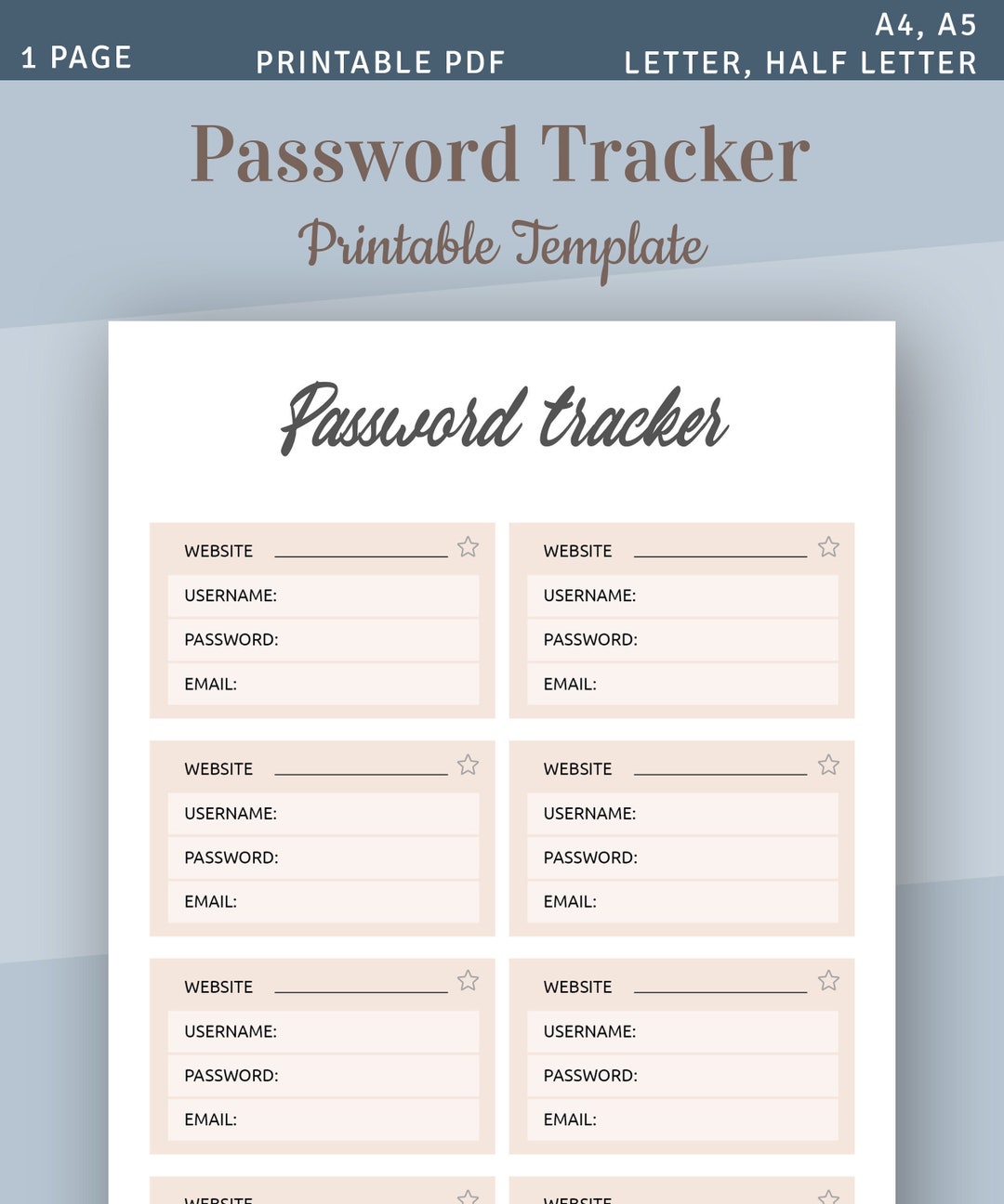 Password Logbook Insert, Password Organize Printable Template, Password ...