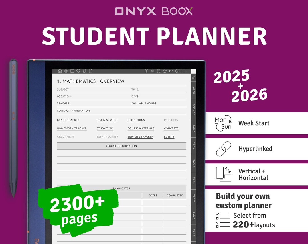 2025-2026 BOOX Note Air Student Planner: Hyperlinked Digital Academic ...