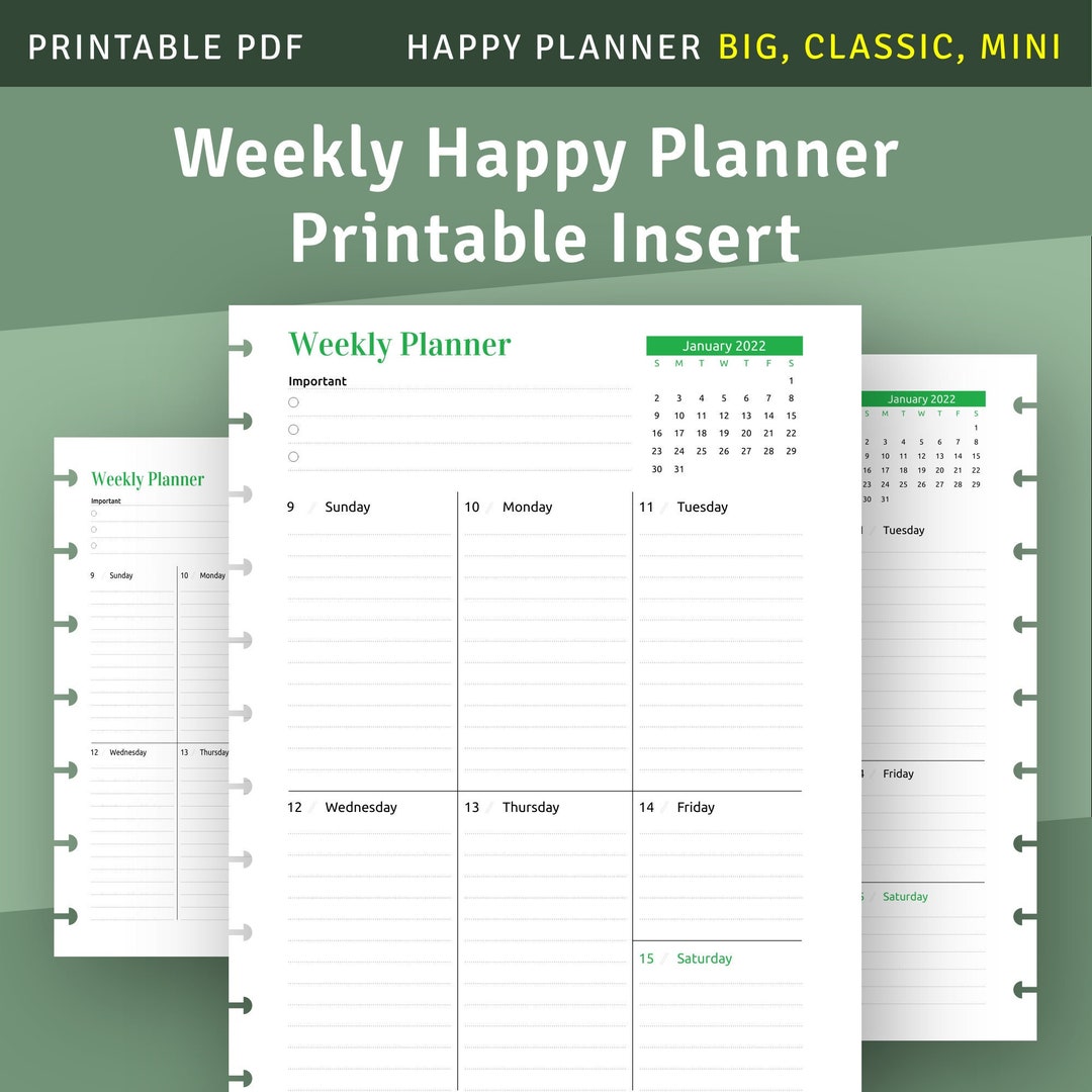 Week at a Glance Happy Planner With Calendar, Printable Weekly ...