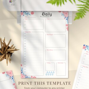 Floral Daily Hourly Planner Template, Undated Planner, Agenda Template ...