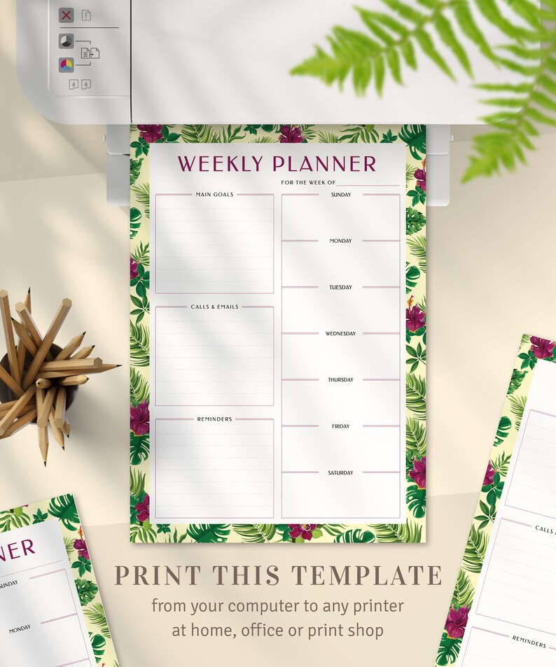 Weekly Planner With Reminders Undated Weekly Agenda Template | Etsy