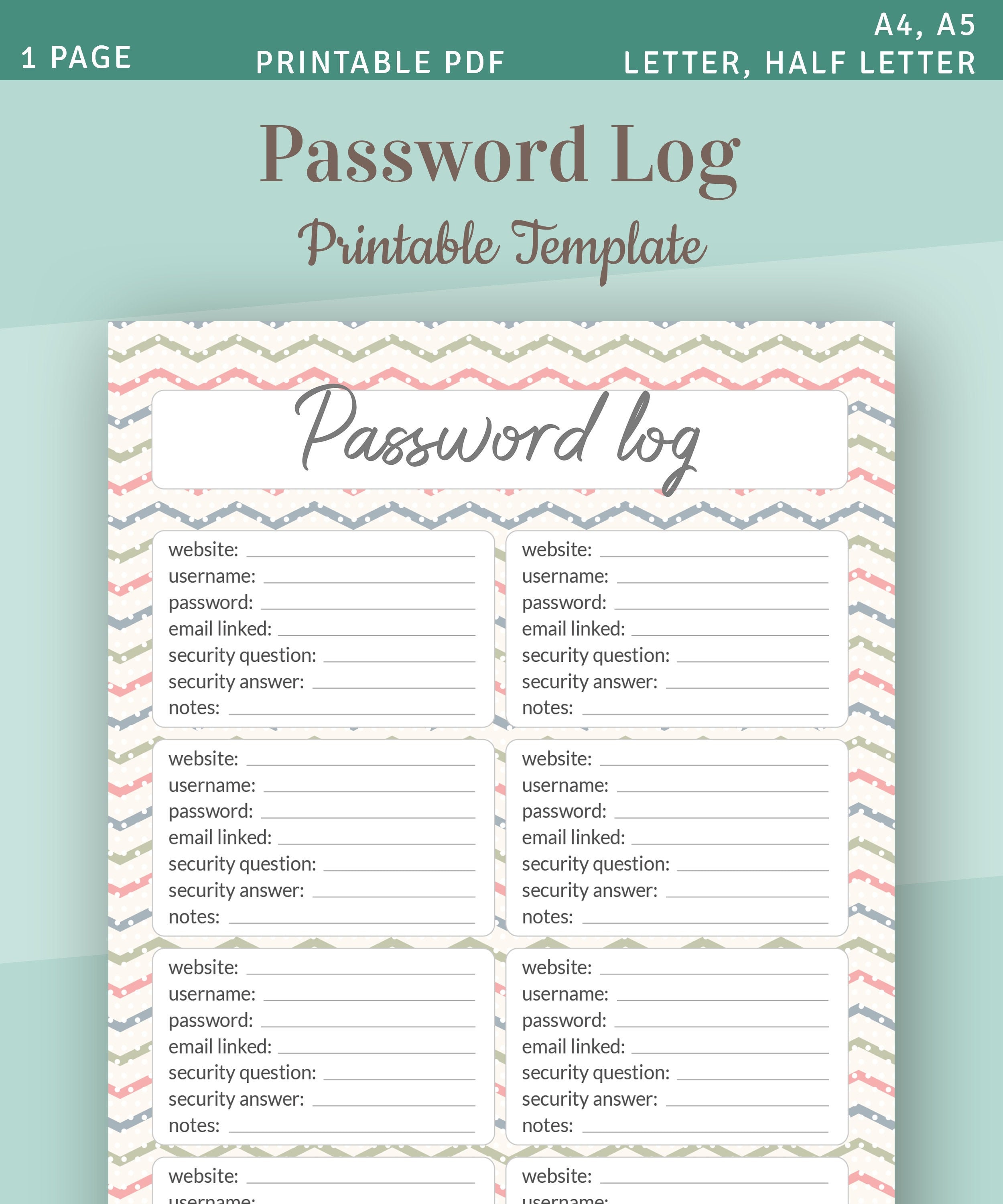 Password Log Tracker Password List Printable Template | Etsy