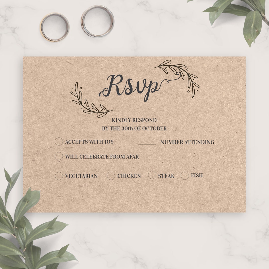 Vintage Rustic Wedding Rsvp Card Template, Printable Wedding Rsvp ...
