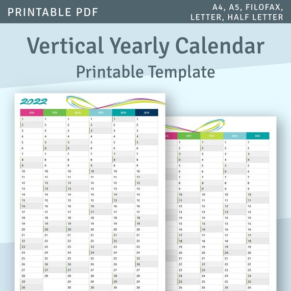 Yearly Planner Insert Vertical Planner Weekly Calendar Two | Etsy
