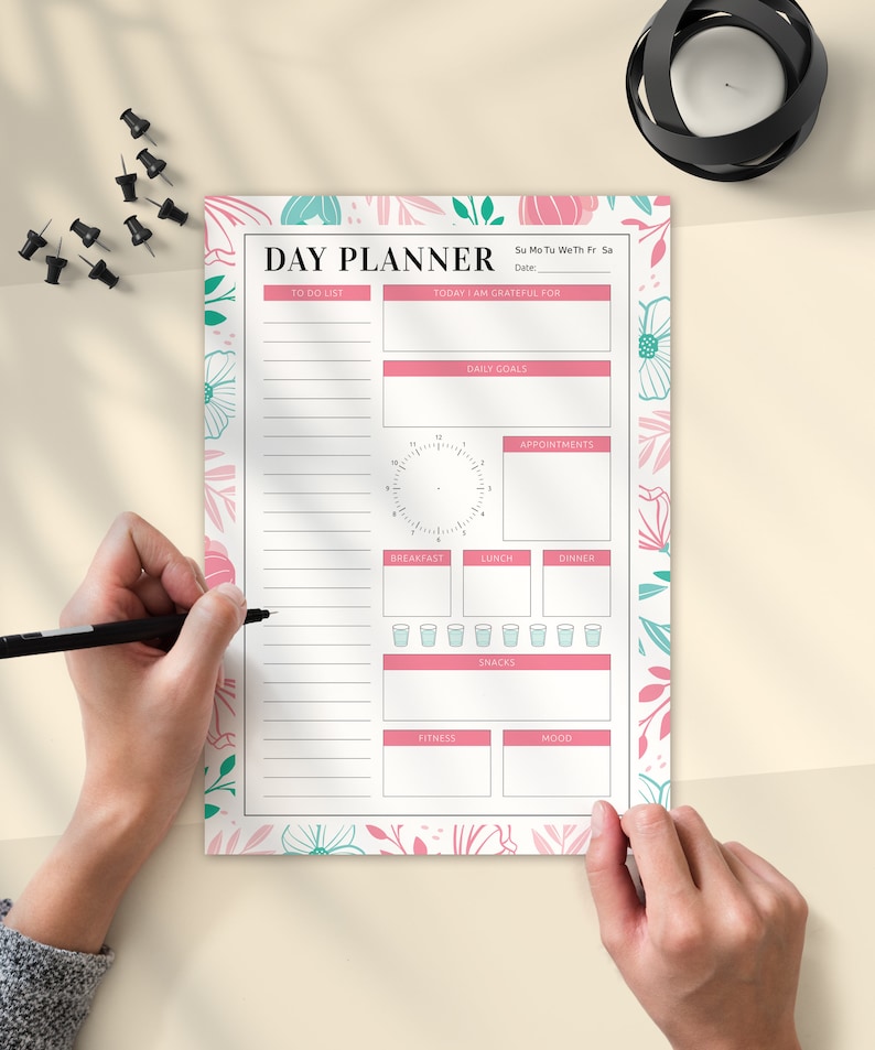 Undated Daily Planner Blossom Flowers Daily Agenda Template - Etsy