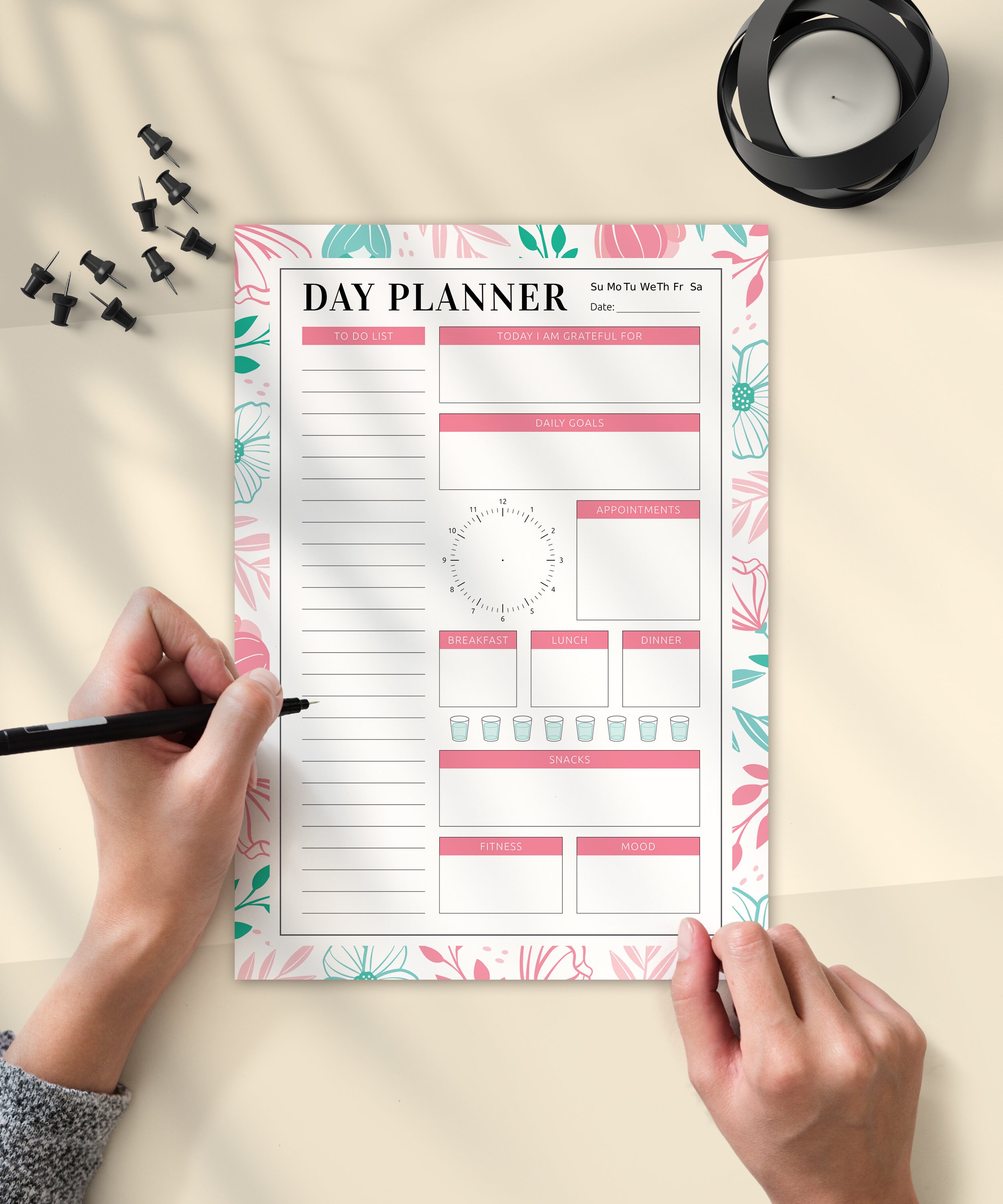 Undated Daily Planner Blossom Flowers Daily Agenda Template | Etsy