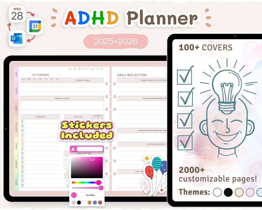 2025 2026 Customizable ADHD Planner for Android / iPad tablet, Samsung ...