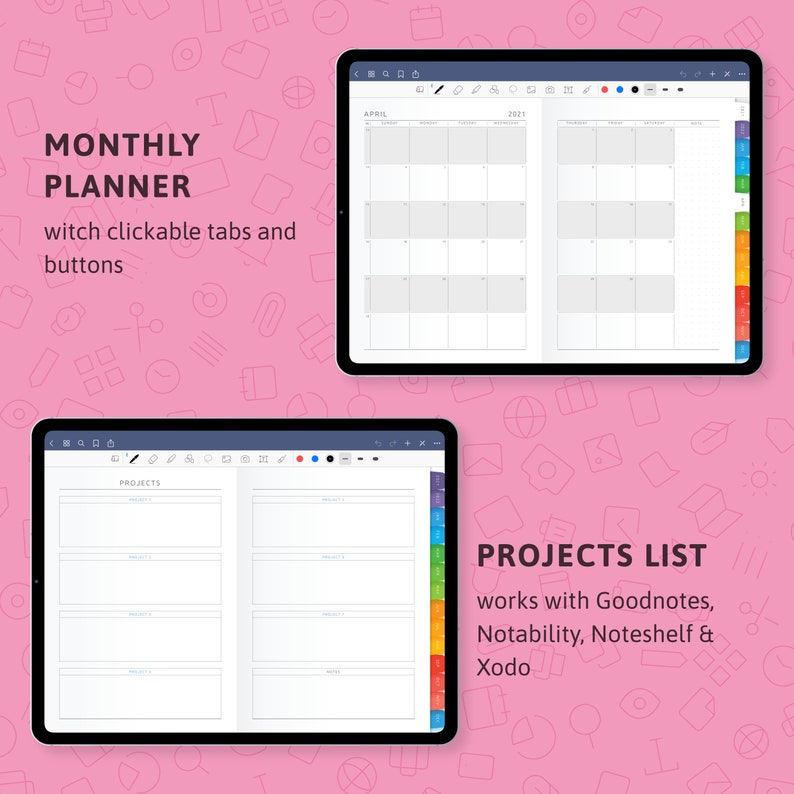 Teacher Project Digital Planner, Custom Covers (goodnotes, Notability ...