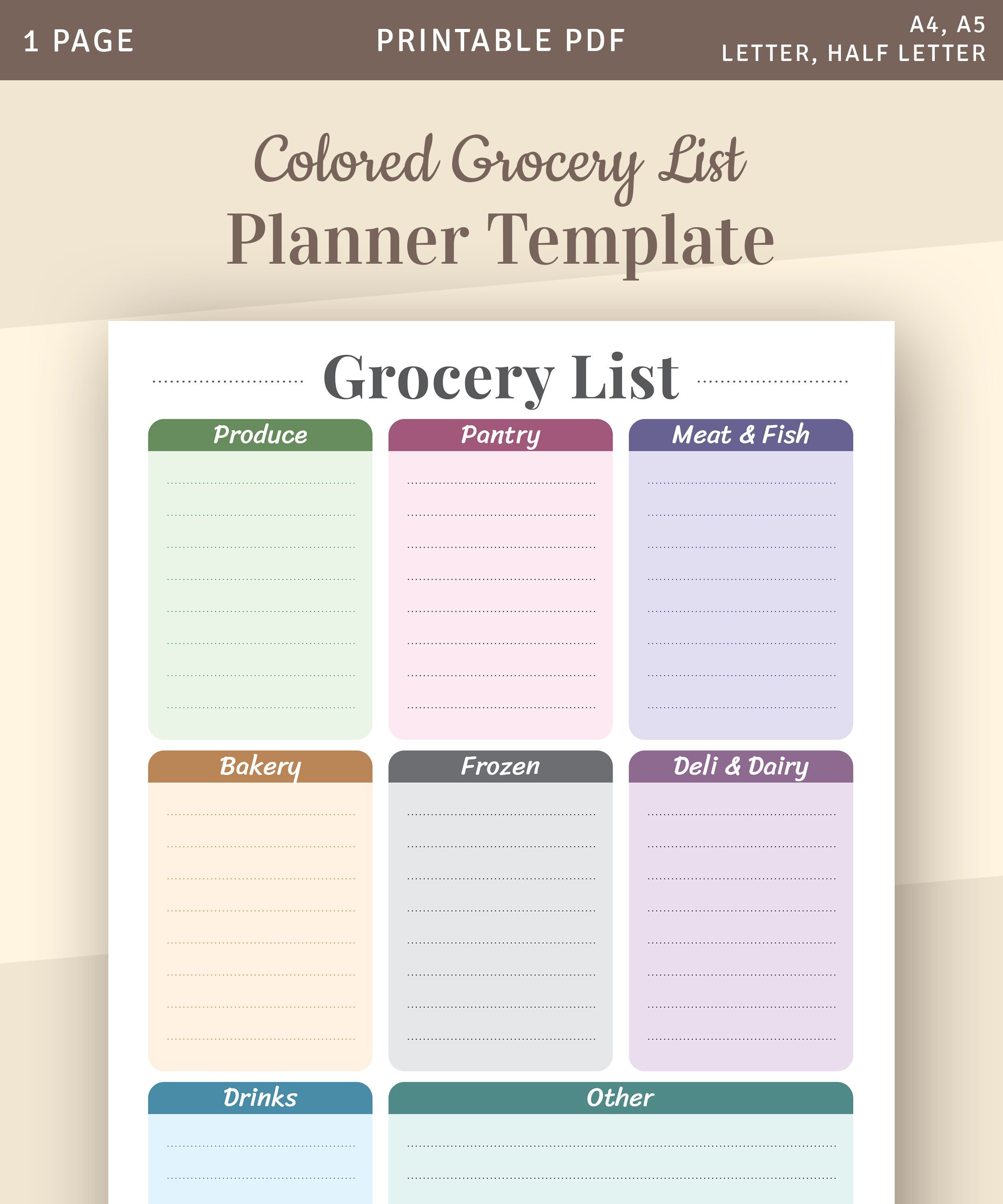 Colored Grocery List Planner Template Printable Shopping - Etsy Canada