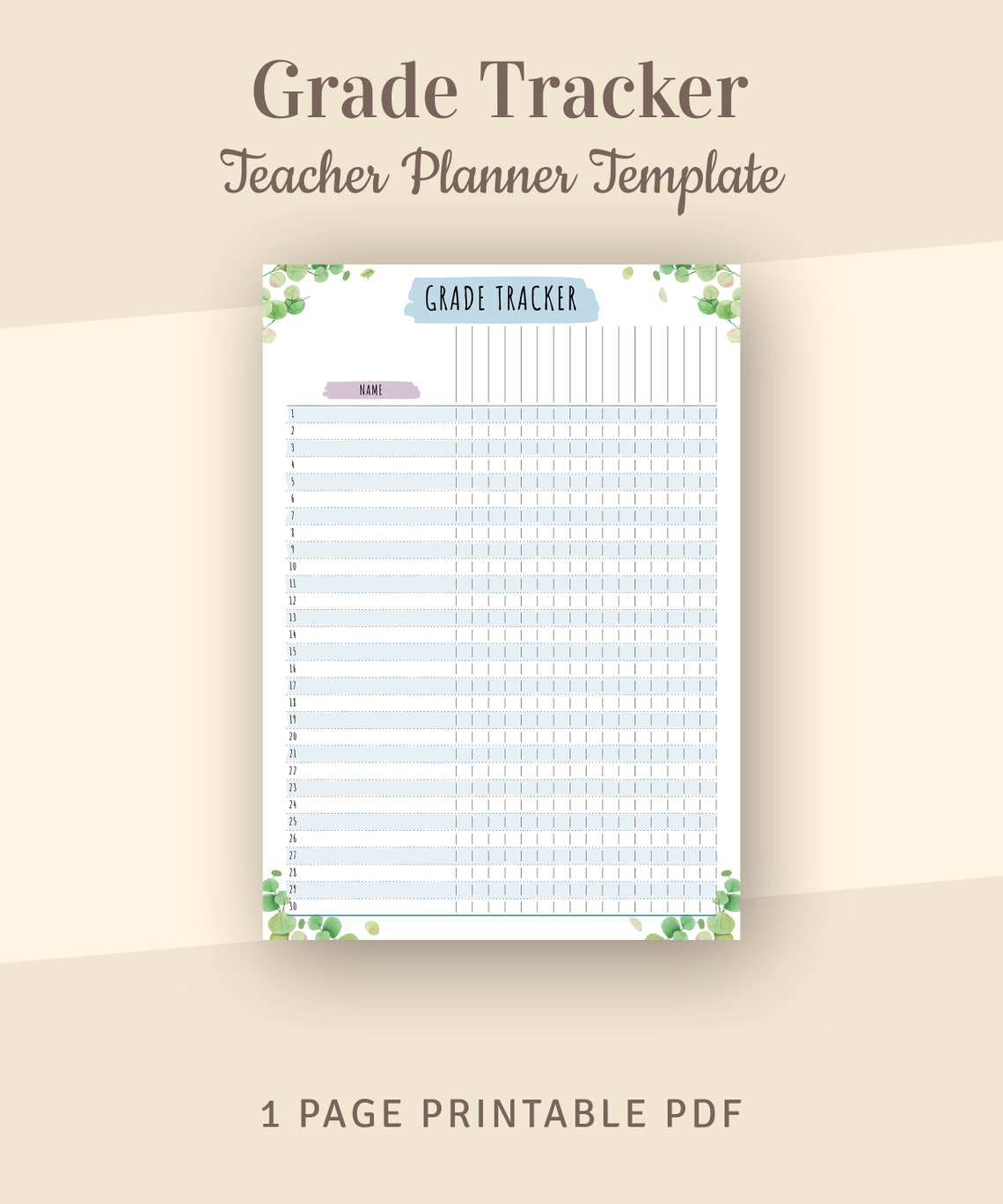 Printable Grade Tracker Template Teacher Grade Log Sheet | Etsy Canada