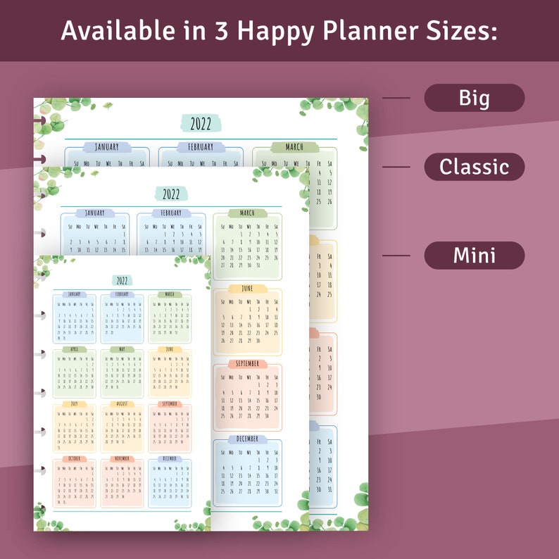 Yearly Calendar Template for Happy Planner Classic / Big / - Etsy