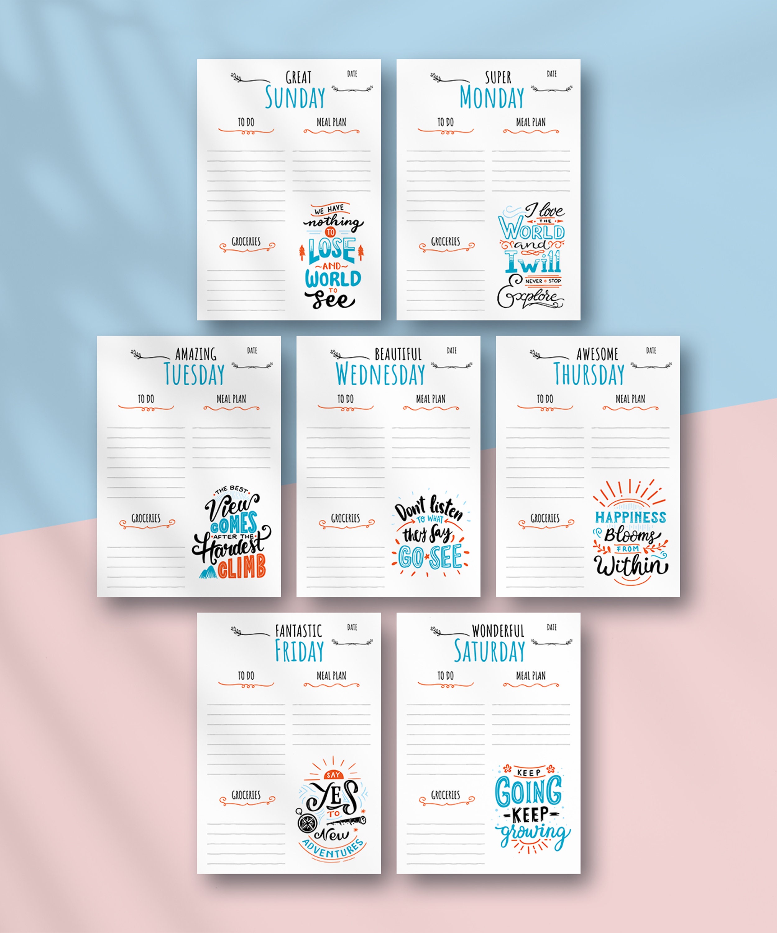 Weekly Planner With Inspirational Quotes for Each Day 7 Days - Etsy