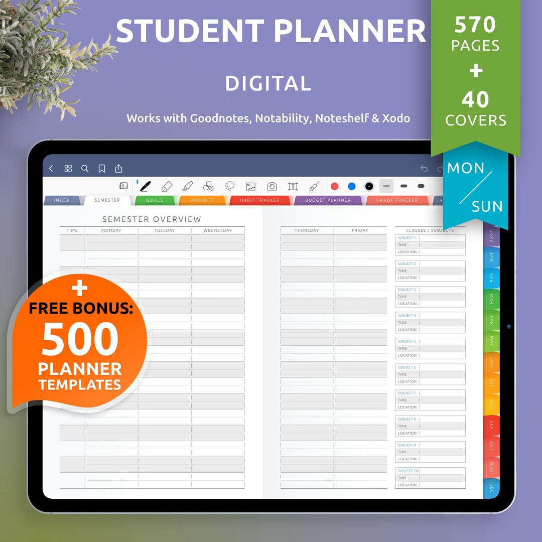Student Planner for Goodnotes, Notability, Digital Academic Planner ...
