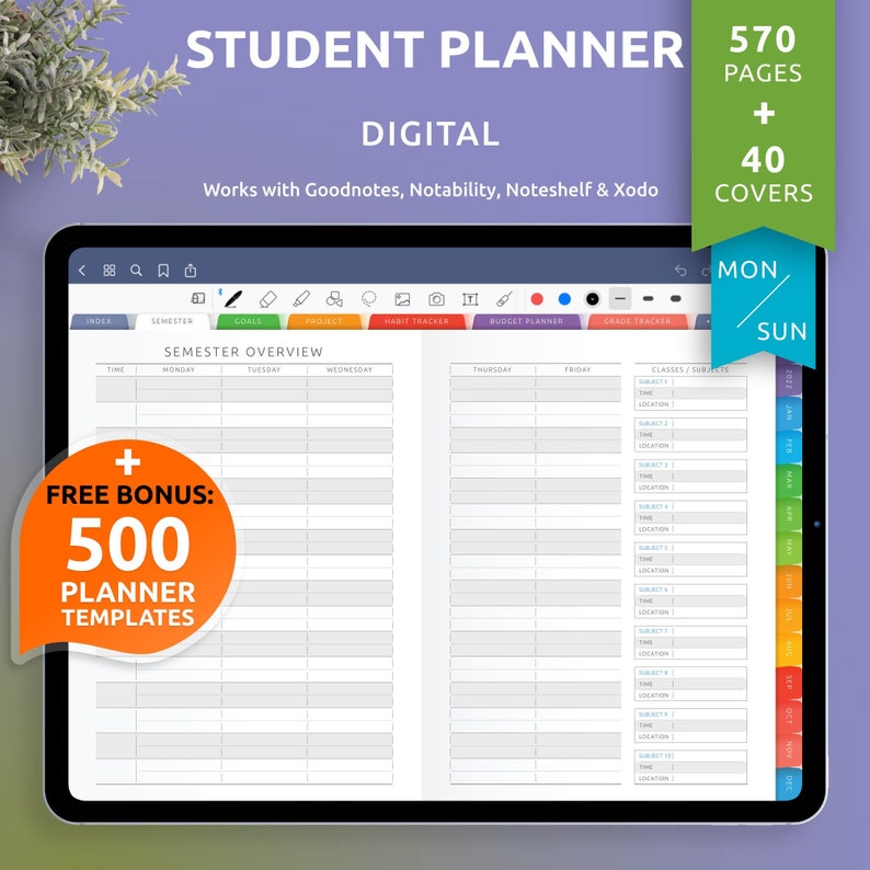 Student Planner for Goodnotes Notability Digital Academic - Etsy