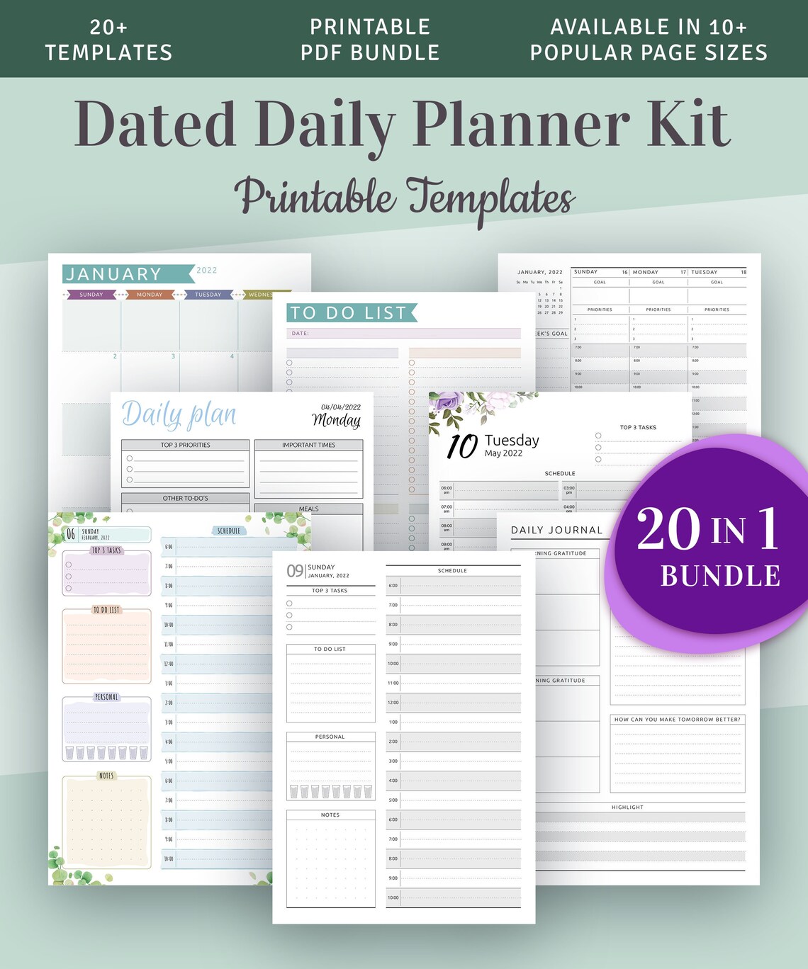 Dated Daily Planner Kit Printable Daily Plan Templates 20 in - Etsy