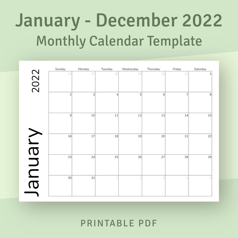 January - December 2024 & 2025 Horizontal Monthly Calendar Template ...