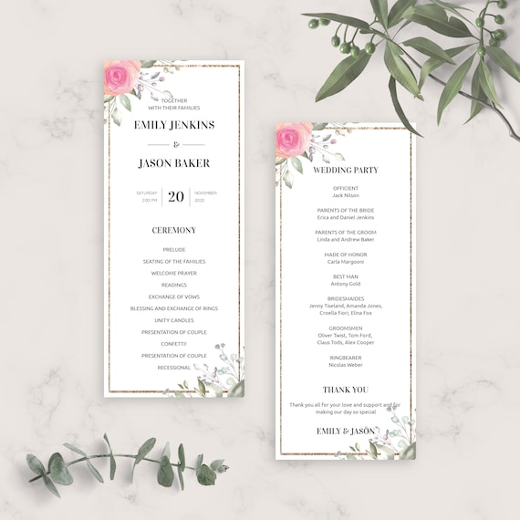Floral Elegant Wedding Program Template Program for Wedding - Etsy