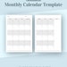 Undated Monthly Calendar Printable Template, Monthly Planner, Month on ...