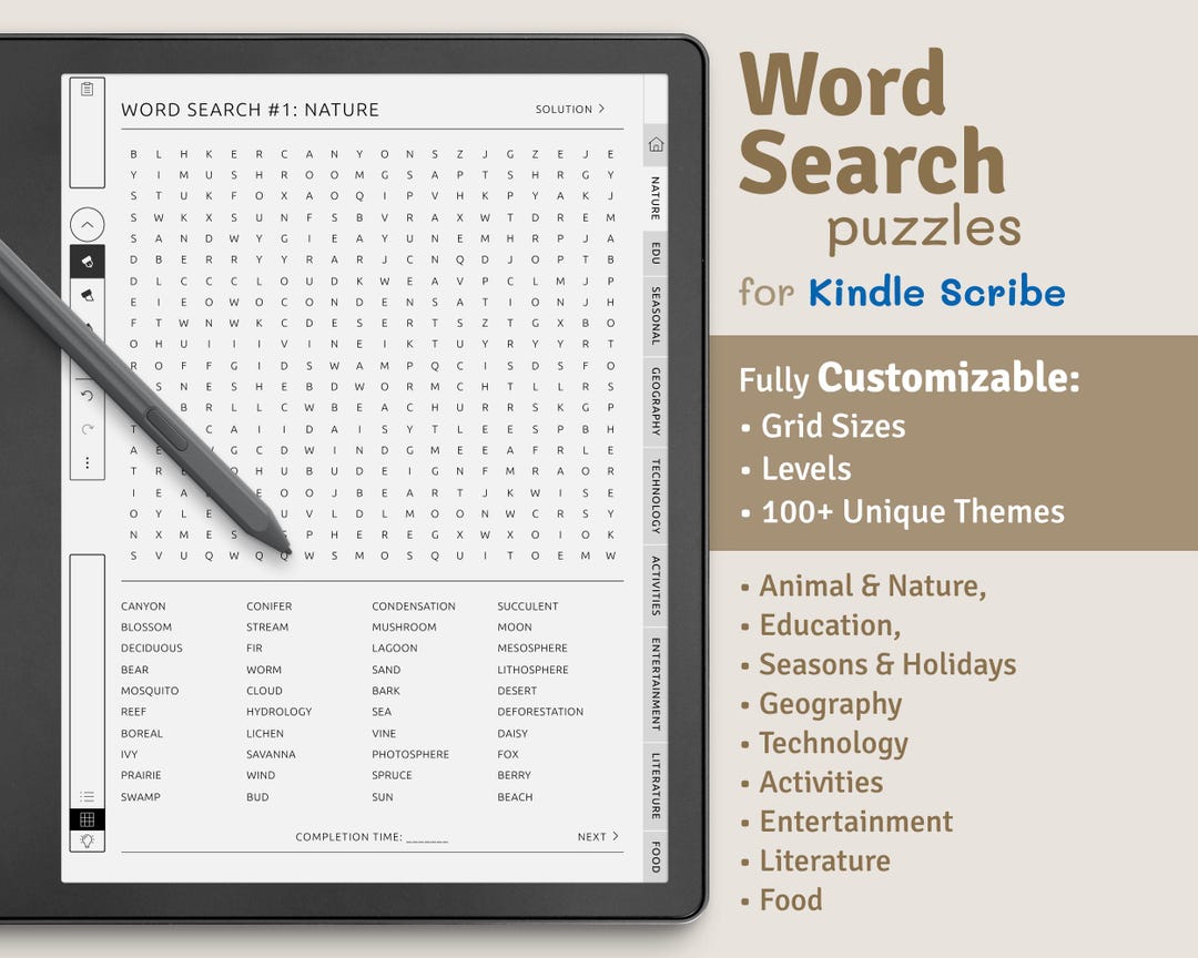 Kindle Scribe Word Search Puzzles: 100+ Themes, Customizable Grids ...