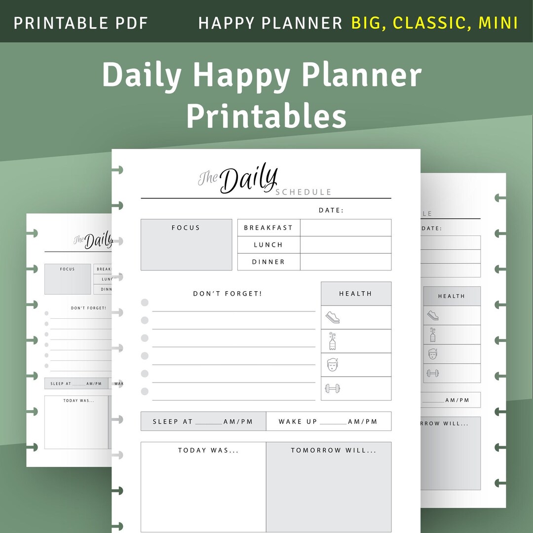 Daily Schedule Page for Happy Planner Classic, Big, Mini, Printable ...