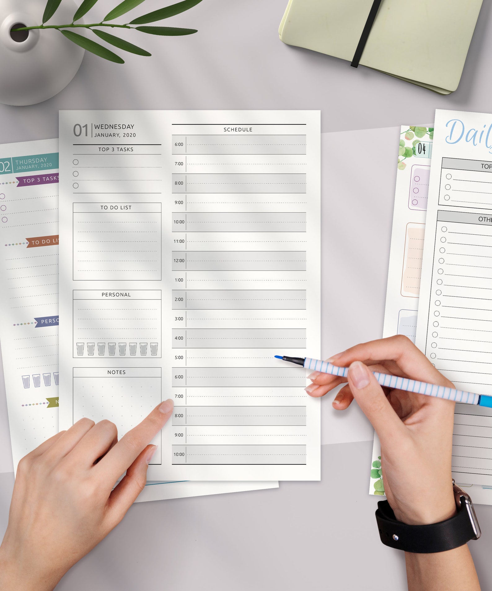 Dated Daily Planner Kit, Printable Daily Plan Templates 20 in 1 Bundle ...