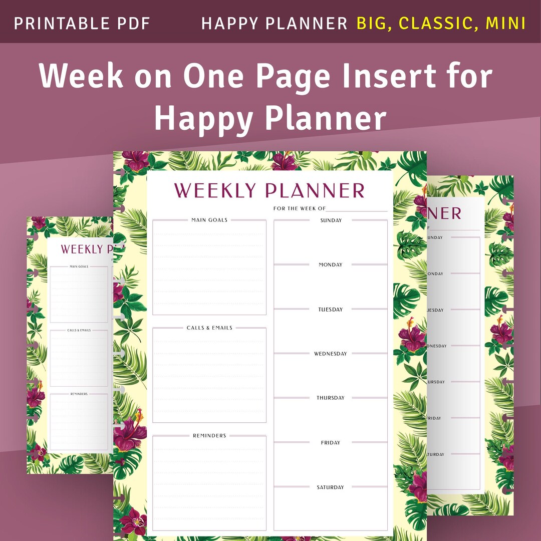 Week on One Page Printable Template for Happy Planner Classic / Big ...