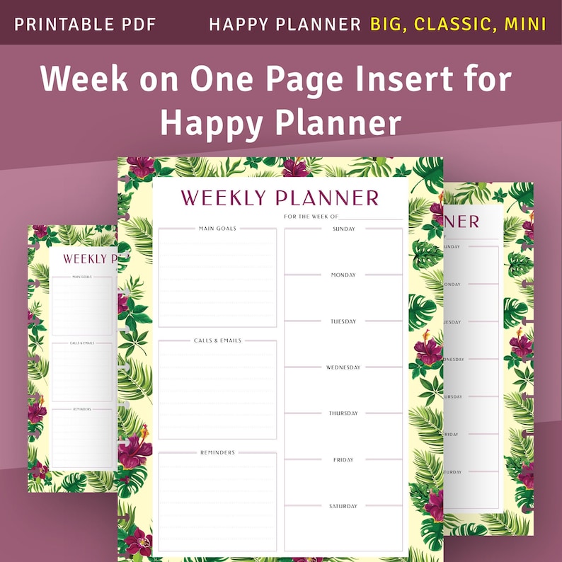 Week on One Page Printable Template for Happy Planner Classic - Etsy