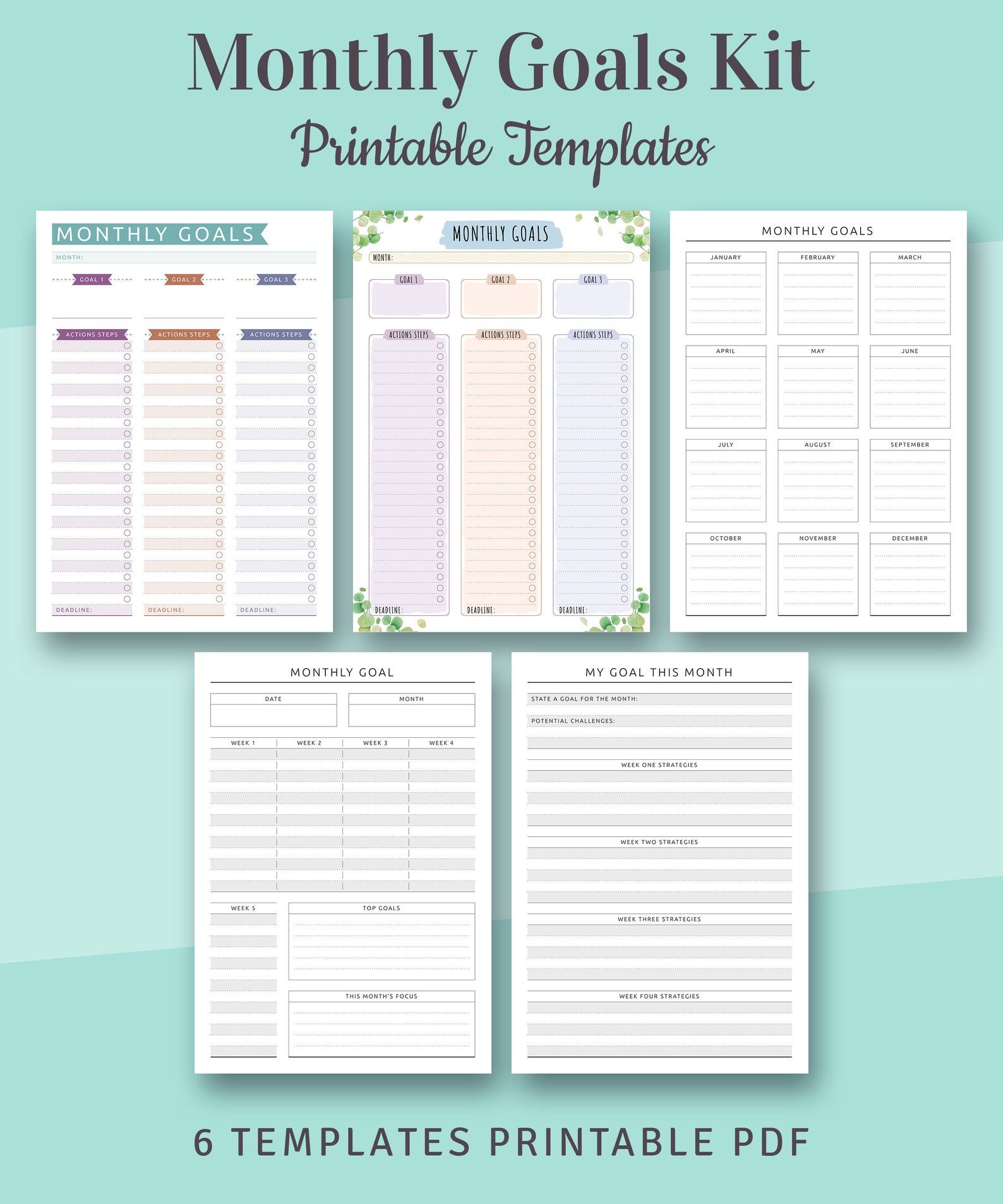 Monthly Goal Setting Kit Collection 20in1 Printable Monthly - Etsy