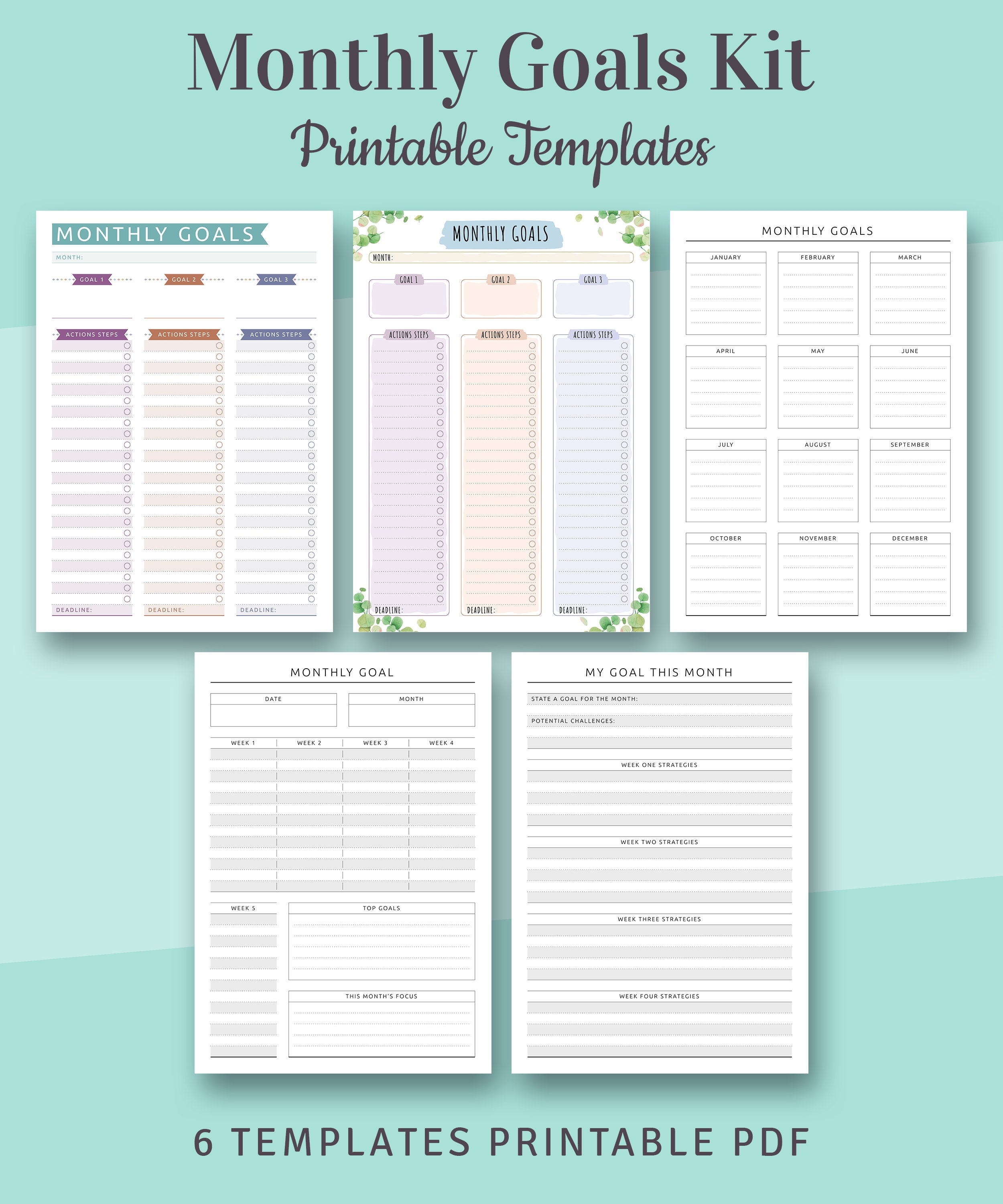 Monthly Goal Setting Kit Collection 20in1 Printable Monthly - Etsy