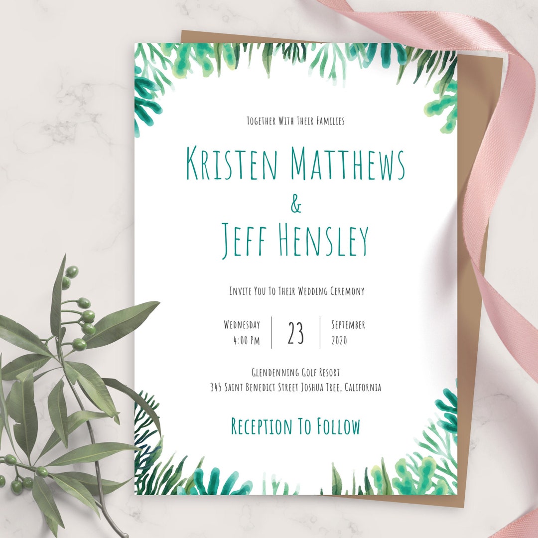 Wedding Invite, Seaweed Beach Wedding Invitation, Printable Wedding ...