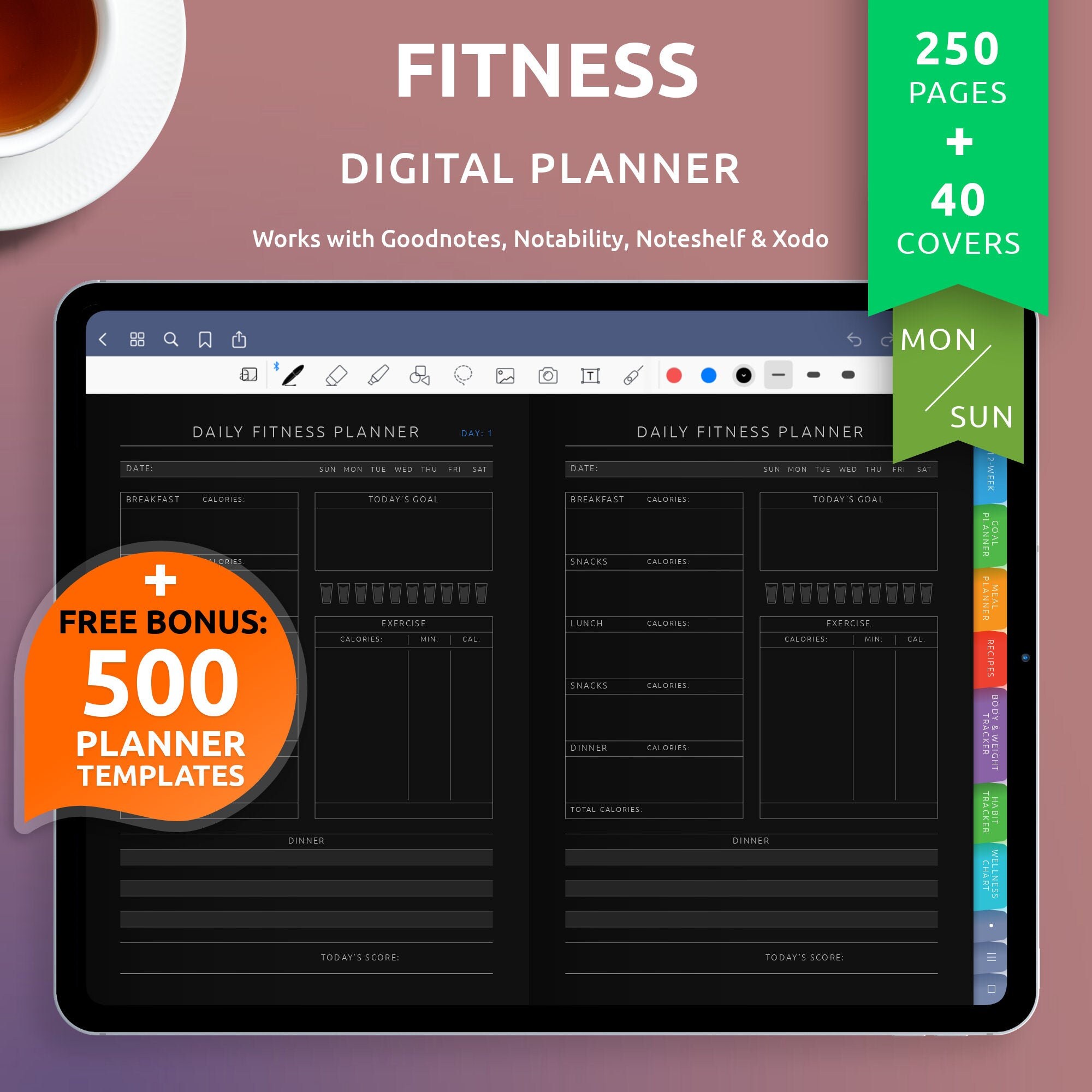 Digital Fitness Planner for Goodnotes Notability Healthy | Etsy