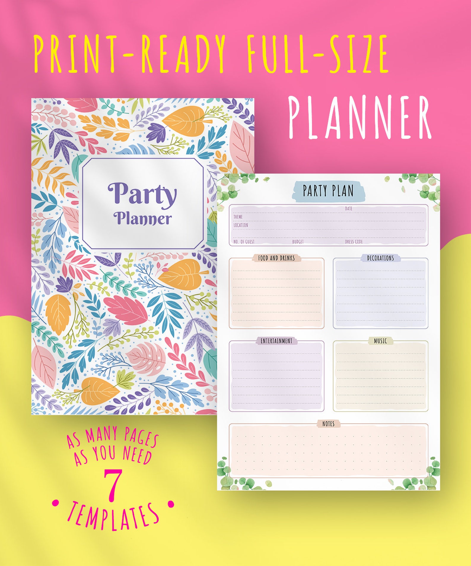 Floral Party Planner Kit, Guest List, Menu, Checklist (PDF) - Etsy