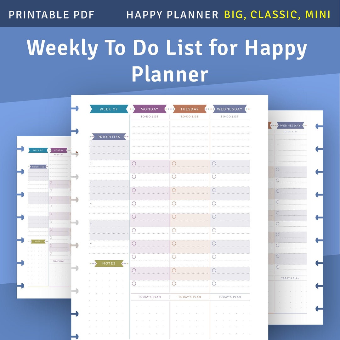 Weekly to Do List Template for Happy Planner Classic / Big / Mini ...
