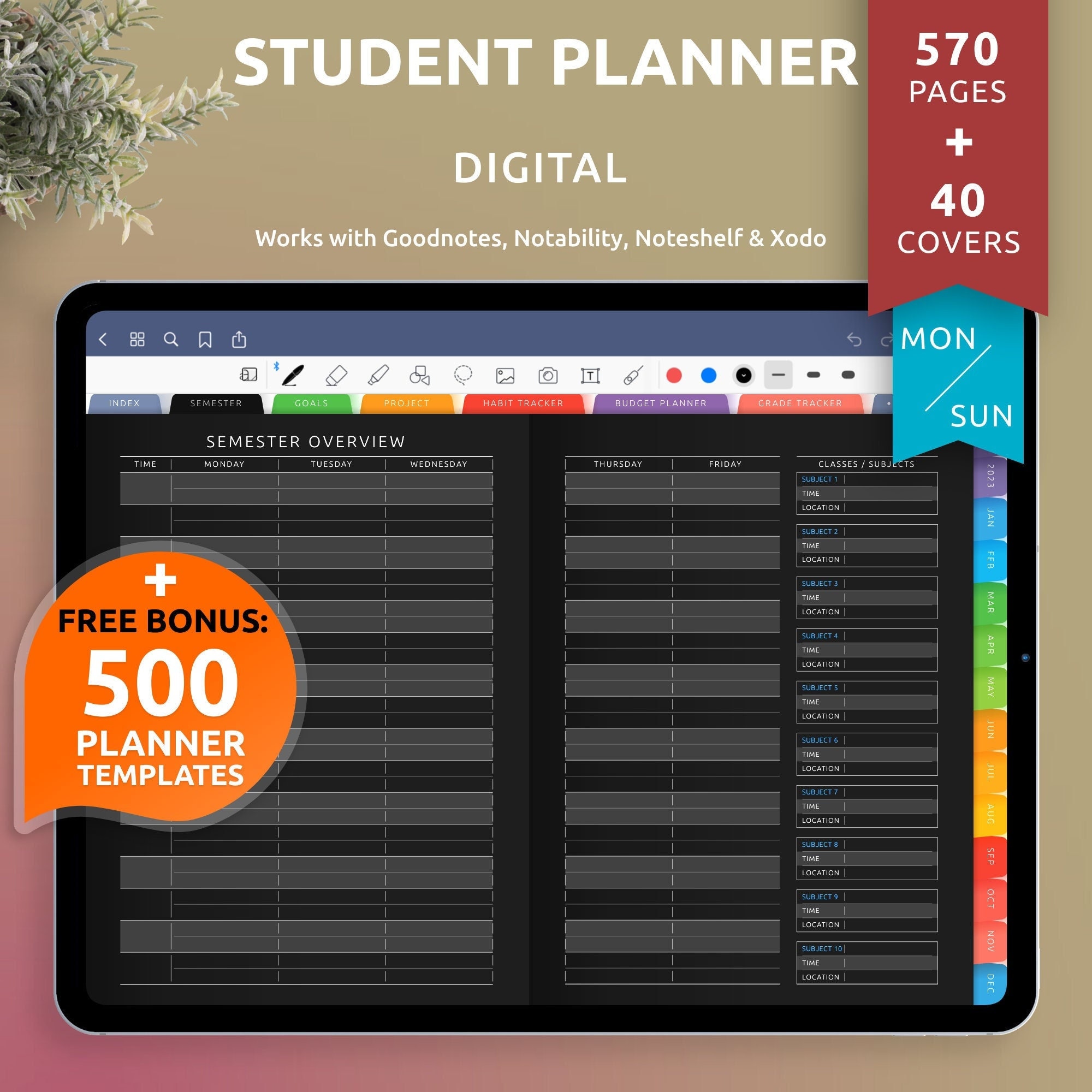 Student Digital Planner for Goodnotes Notability Academic | Etsy