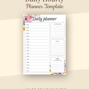 Daily Hourly Planner Template With Flowers, Undated Planner, Agenda ...