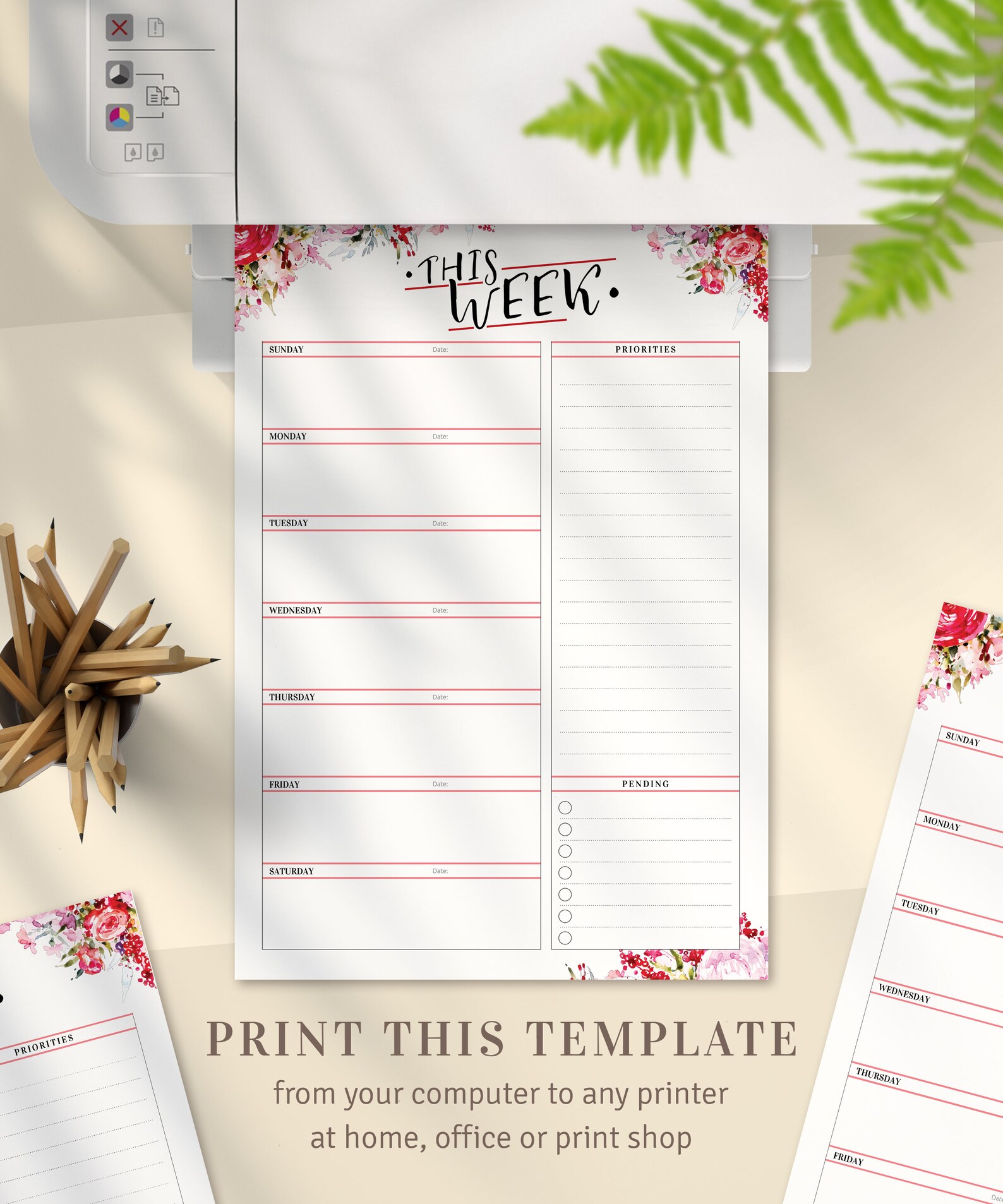 Floral Weekly Planner Template Weekly Organizer Undated - Etsy