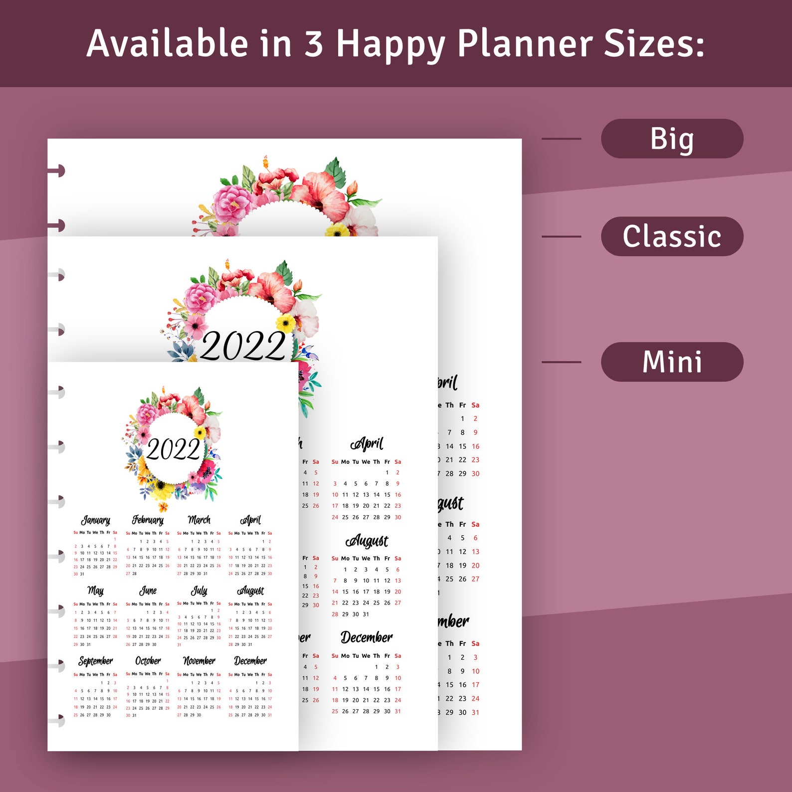 Happy Planner Year Refill Printable Yearly Calendar Template | Etsy